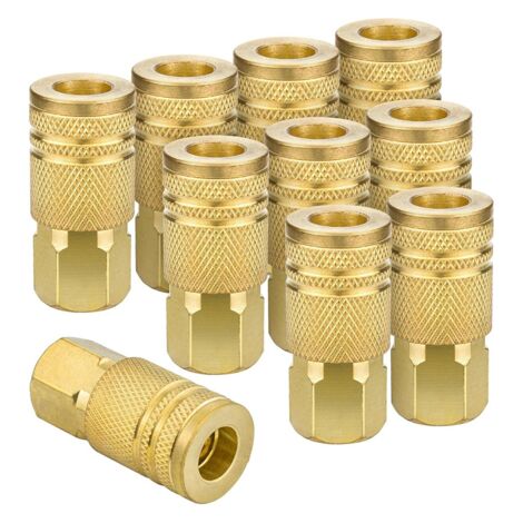 1/4-Inch Brass Female Industrial Coupler,10 Pack Quick Connect Air Couplers NPT Internal for ...