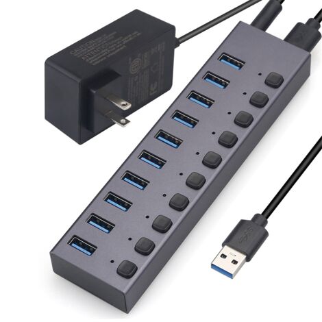 USB3.0 Splitter 10Port Charging HUB with Switch and Power Supply
