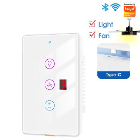 Tuya Smart WiFi Fan Light Switch Touch Wall Panel for A