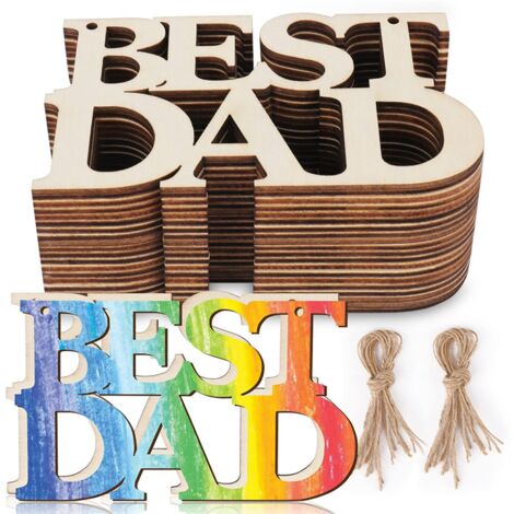 40Pcs Best DAD Unfinished Wood Crafts, Gift Tags with String for Father ...