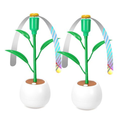 Battery-Powered Green Leaf Flower Pot Fly Repellent Fan PVC Blade Hose ...