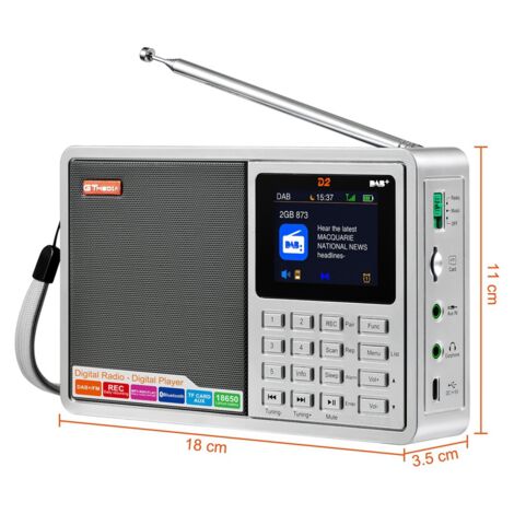 D2 Portable Radio FM/+ Digital with RDS, 2.4Inch LCD Display, 60 Preset ...