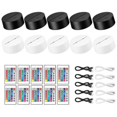 10 Pack 3D Night LED Light Lamp Base + Remote Control USB Cable, 16 Colors Show Display Stand ...