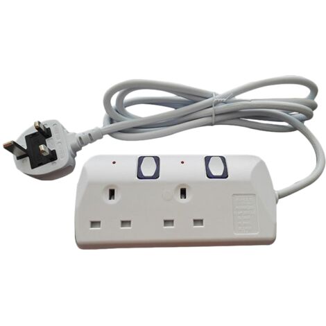 2 Way Extension Lead with Switches Portable White in Home Office 2M/6 ...