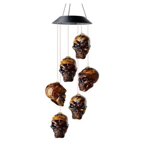 Halloween Skull Skeleton LED Solar Wind Chimes for Outside Outdoor ...