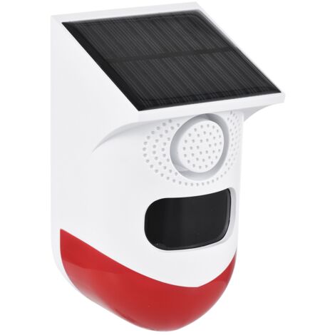 Solar Motion Sensor Alarm 120DB Loud Siren LED Strobe Lights Sound ...
