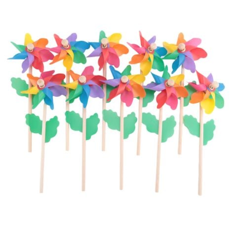 10pcs Wooden Stick Pinwheels,Windmill Party Pinwheels DIY Pinwheels Set ...