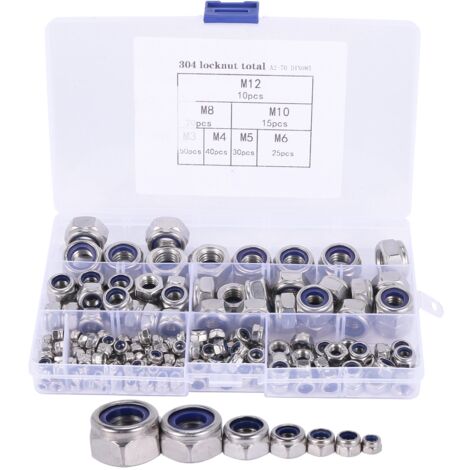 190Pcs/set M3 M4 M5 M6 M8 M10 M12 304 Stainless Steel Hexagon Nylon ...