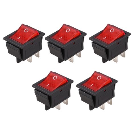 Amico Red Light Illuminated 4 Pin DPST ON/OFF Snap in Rocker Switch 16A ...