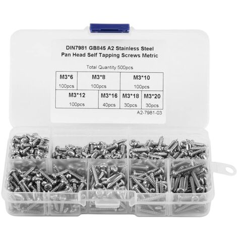 500pcs M3 Cross Drive Button Head Screws Kit, Self-Tapping Button Pan ...
