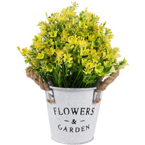 Artificial Bonsai Flower Fake Flowers with Vase Metal Flower Bucket for ...
