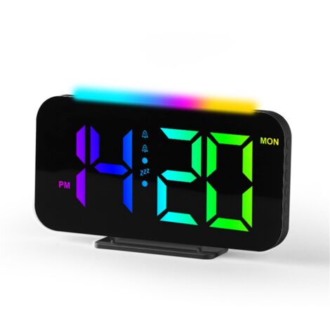LED Digital Clock RGB Display Alarm Clock with Ambient Lighting Night ...