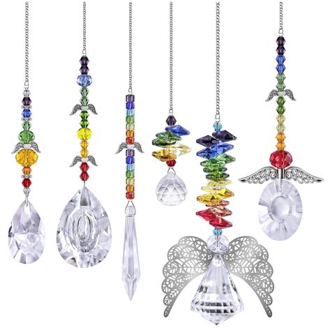 Crystal Suncatchers Hanging Crystal Angel with Multicolor Beads Rainbow ...