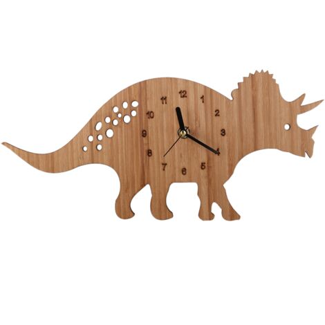 Bamboo Wood Cartoon Triceratops Dinosaur Wall Clock Children's Room ...