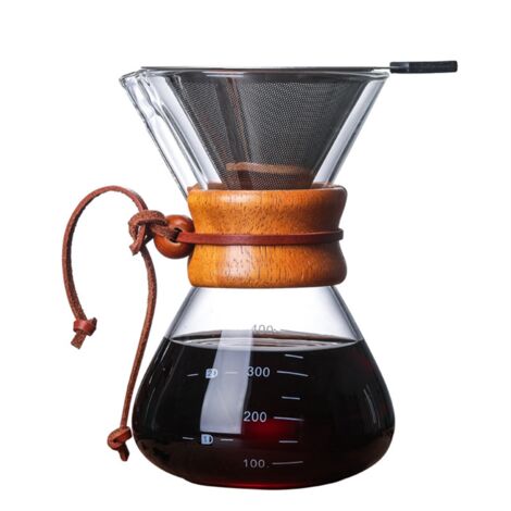 400ML Classic Glass Coffee Pot Wooden Handle Heat Resistant Pour over ...
