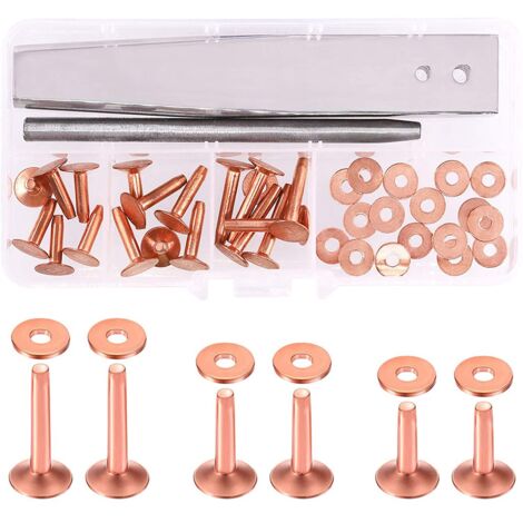20 Pcs Red Copper Rivet Set with Stainless Steel Burr Setter and and ...