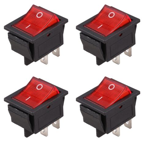 Amico Red Light Illuminated 4 Pin DPST ON/OFF Snap in Rocker Switch 16A ...