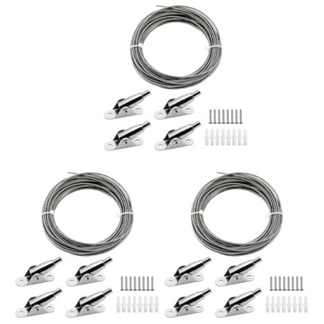 3X 10M Stainless Steel Wire Rope Coated 2 mm Steel Rope Adjustable Curtain Rope Hanging Rope ...