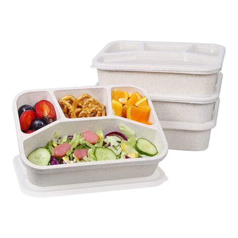 4 Packs Meal Prep Lunch Containers with 4 Compartments, Reusable Bento ...
