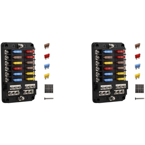 12V 12 Way Marine Fuse Block Fuse Panel with Ground & 12 Volt Fuse Box ...
