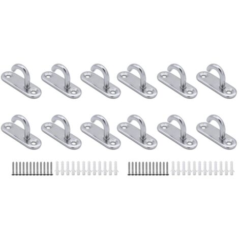 6 Pack Stainless Steel Ceiling Hooks M5 Oval Open Hooks Pad Eye Plate ...