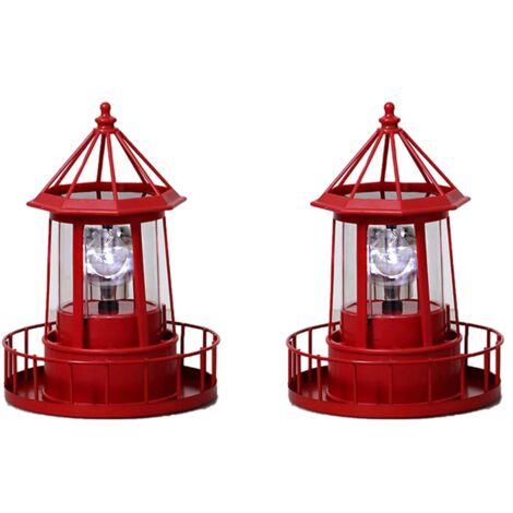 2X LED Solar Powered Lighthouse, 360 Degree Rotating Lamp Courtyard ...