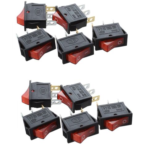 AC 16A/250V 20A/125V Red Light Illuminated On Off SPST Boat Rocker Switch x 5 Pcs X2 I043019
