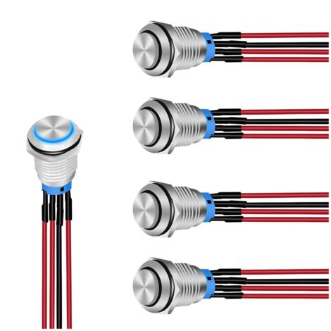 12mm Push Button Switch 5PCS with Pre Wired Harness 12V 24V Self ...