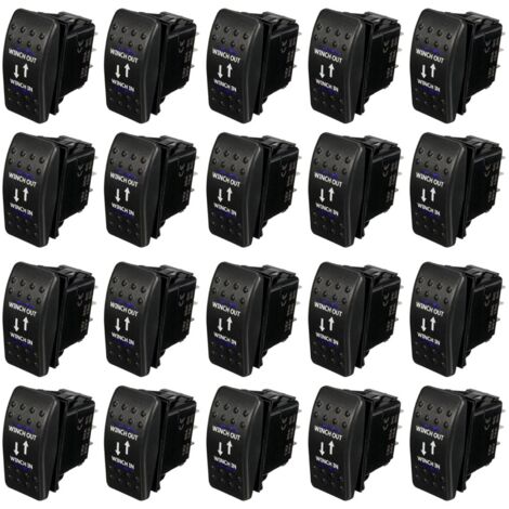 20X 12V 20A Winch in Winch Out ON-OFF-ON Rocker Switch 7 Pin LED Blue