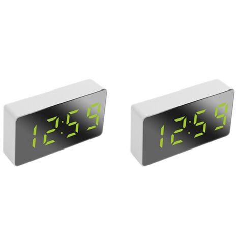 2X Mini Desk Alarm Clock Digital Mirror LED Temperature USB Bedside ...