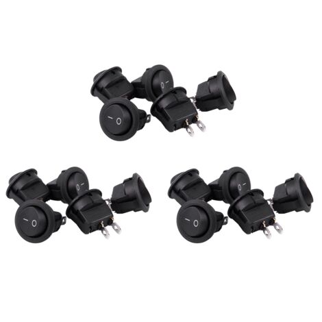 15Pcs SPST Black Button On/Off Round Rocker Switch AC 6A/250V 10A/125V