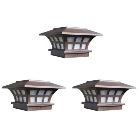 3X Solar Post Lamp Outdoor Waterproof Column Head Light for Garden Wall ...