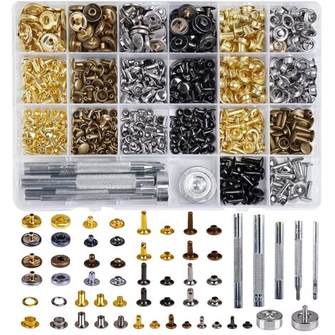 Snaps and Fasteners Kit, 200Sets Rivets, 140 Eyelets and Grommets, 40 ...