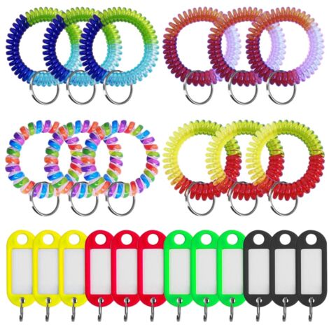 24 Pcs Wrist Keychain Key Tags Set with with Split Ring Label Window ...