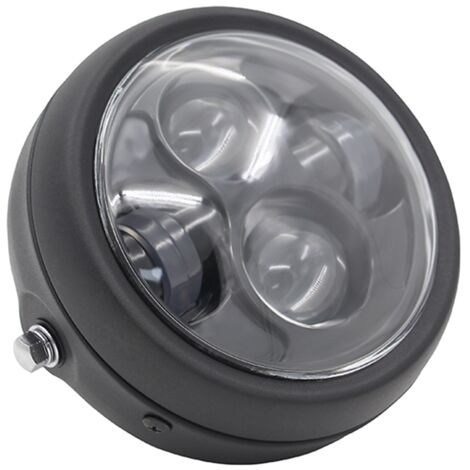 Motorcycle Headlight,Universal Motorcycle Retro Shell White Lens LED Headlamp Front Headlight(Black)
