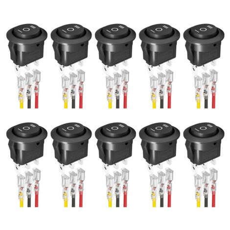 10PCS Round KCD1 Rocker Switch 12V 3 Pin 3 Position on Off on DC Circle ...