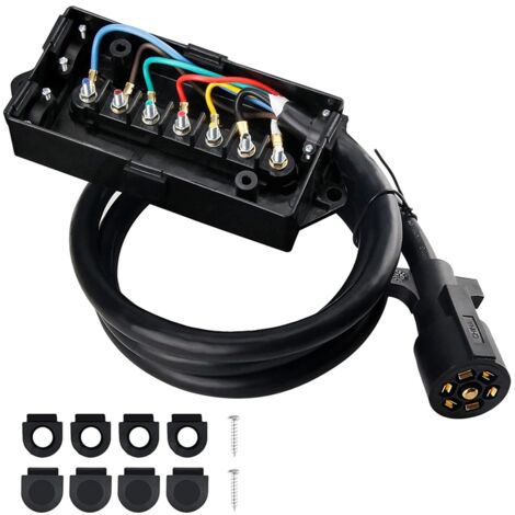 7 Way Plug Inline Trailer Cord & 7 Gang Junction Box, 6 Feet Connector ...