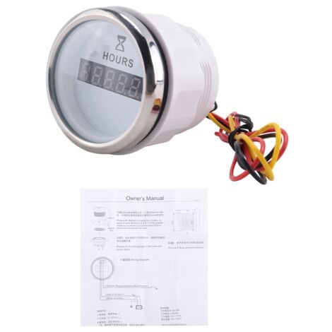 52mm Digital Hour Meter Gauge 0-99999.9H Universal Stainless Steel Hour Meter Indicator Red ...