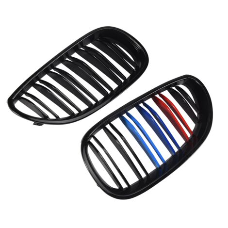 Car Gloss Black Front Hood Kidney Double Line Grill Mesh Sport Racing ...