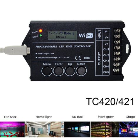 DC 12V 24V WiFi RGB Time Programmable LED Controller TC421 5 Channels ...