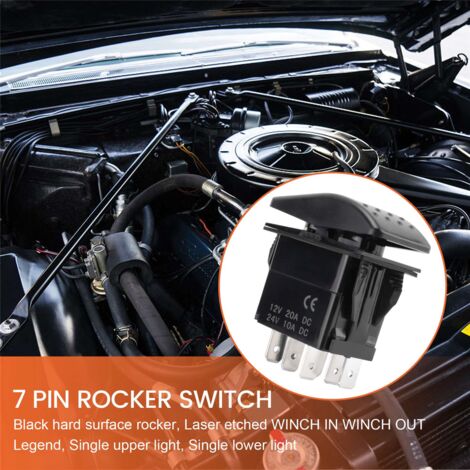 12V 20A Winch In Out ON-OFF-ON Rocker Switch 7 Pin LED blue
