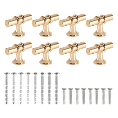8 Packs Champagne Gold Cabinet Knobs Drawer Euro T Bar Handles Modern for Cabinets and Drawers