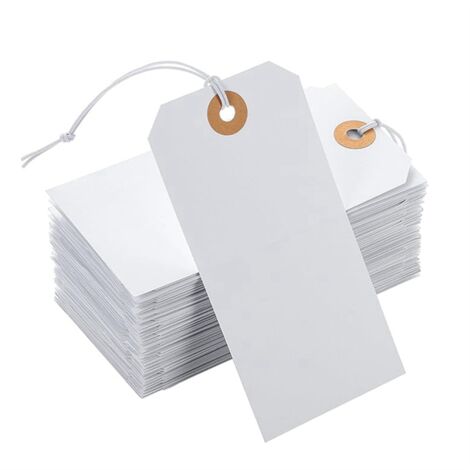 100 Perforated Cotton Elastic Line Hang Tags Card Label Listing ...