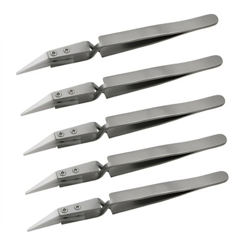 5PCS Ceramic Tip Electronic Soldering Tweezers,Anti-Static Reverse Acid ...