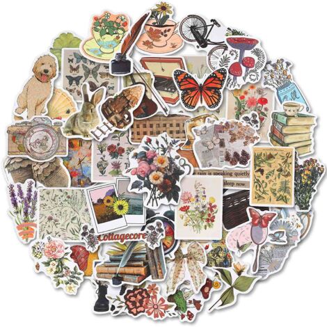 Vintage Stickers, 50 Scrapbook Stickers Diary Supplies, Waterproof ...