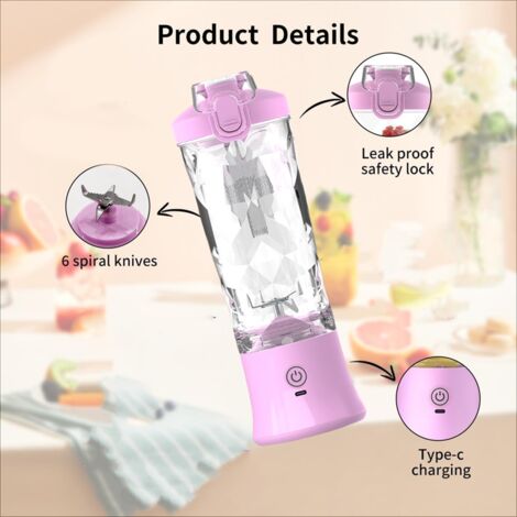 Portable Blender, 600ml Personal Juicer Machine, Mini Juice Machine USB ...