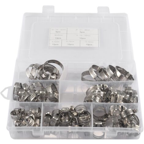 60-Piece Hose Clamp Set, 8-38 mm Pipe Clamps Made of 201 Stainless ...