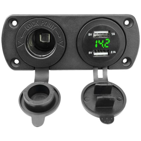 12-24V Dual USB Outlet Volt Power Outlet with Green LED Voltage Display ...