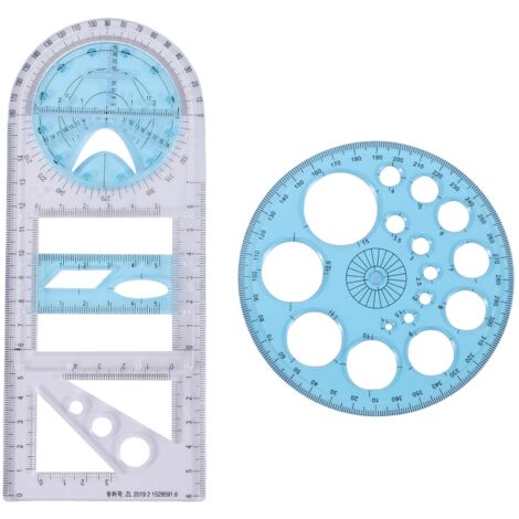 2 Pcs Multifunctional Geometric Ruler Plastic Circle Drawing Tool ...