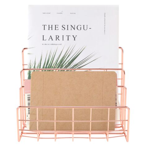 Bookshelf Office Desktop Rose Gold Metal Book Block Three Layer ...
